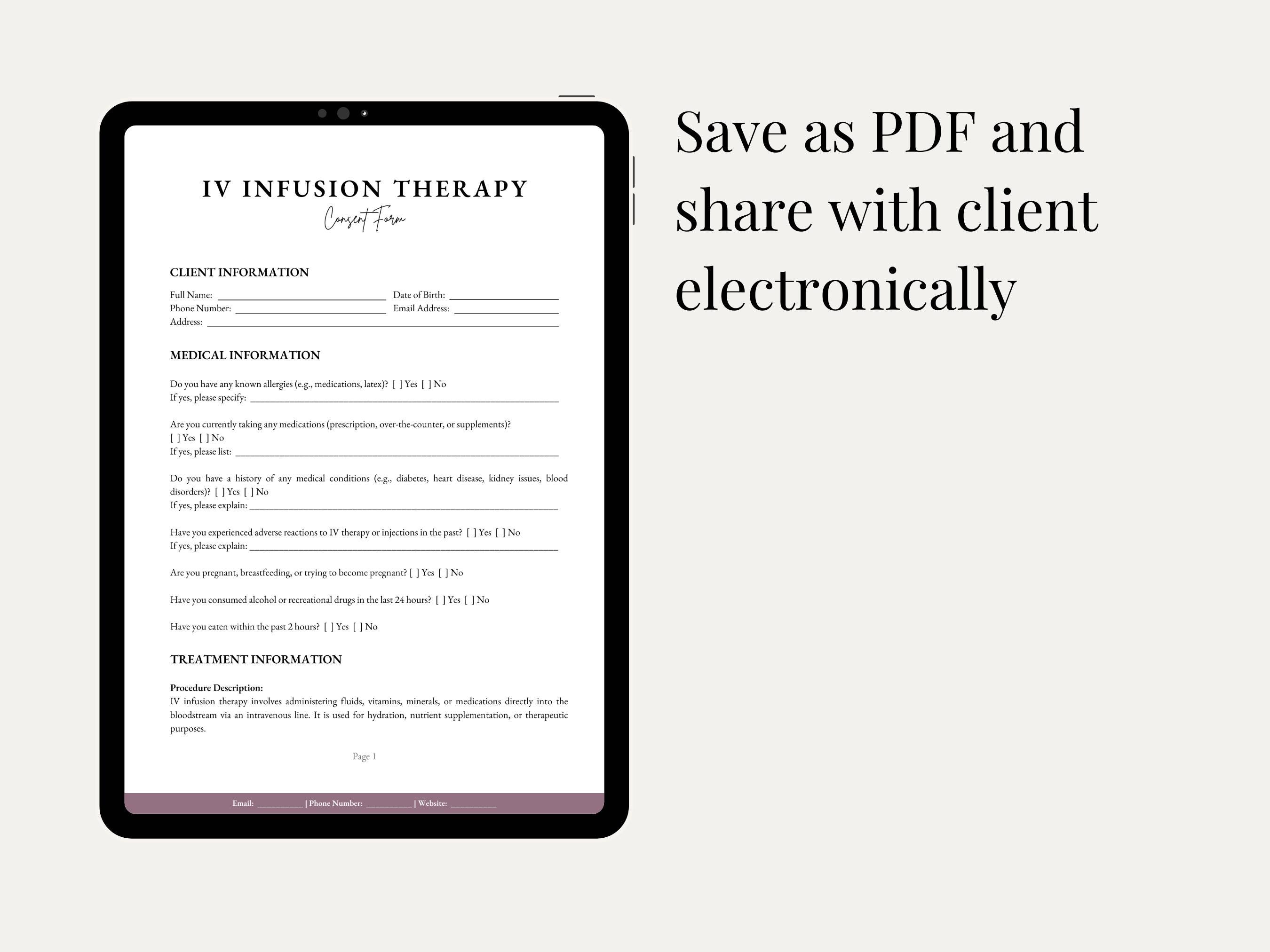 Editable IV Infusion Therapy Consent Form Template for Clinics ...