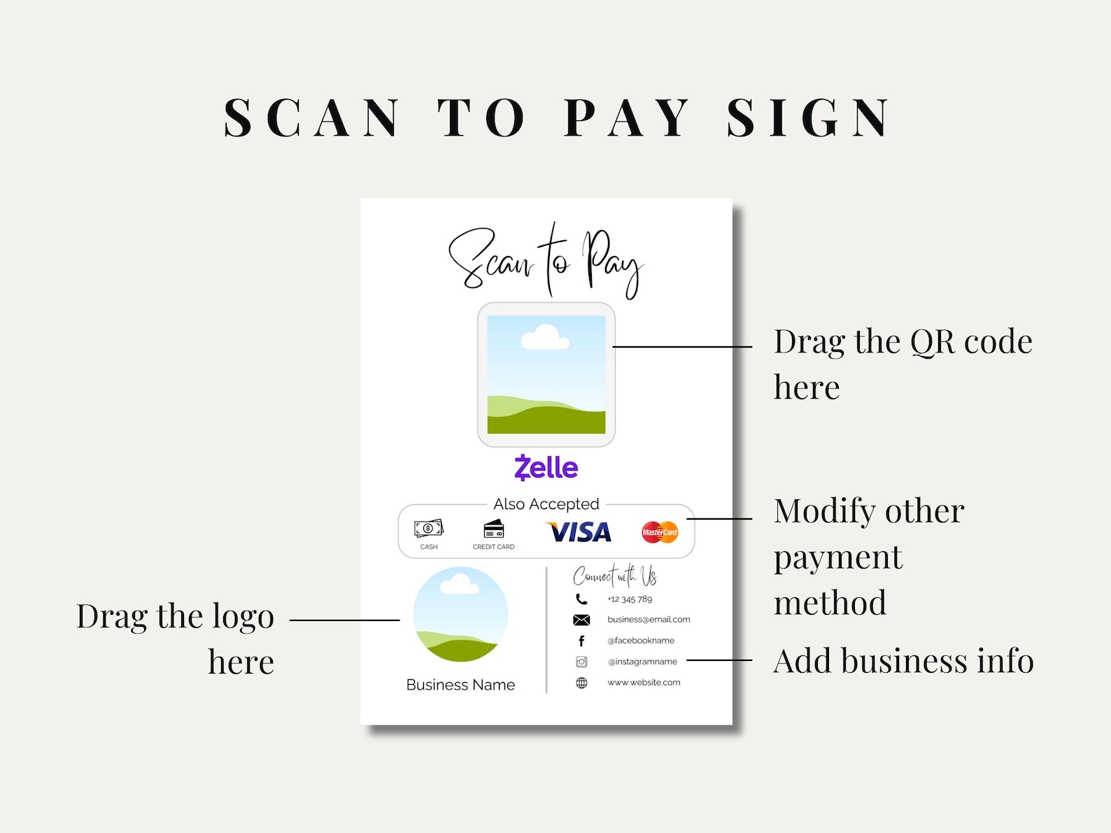 Minimalist Zelle QR Code Payment Sign Template (digital Download) - Etsy