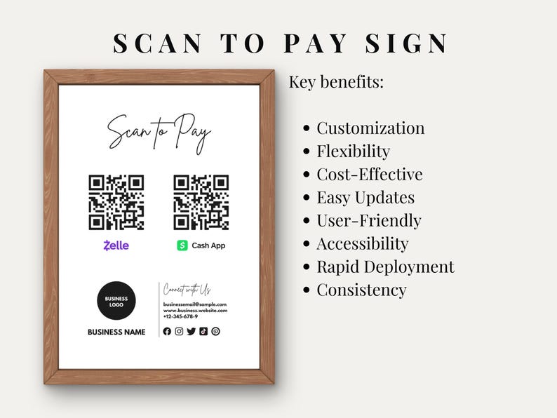 Minimalist Scan to Pay Sign Template | Zelle & Cash App QR Code | Small ...