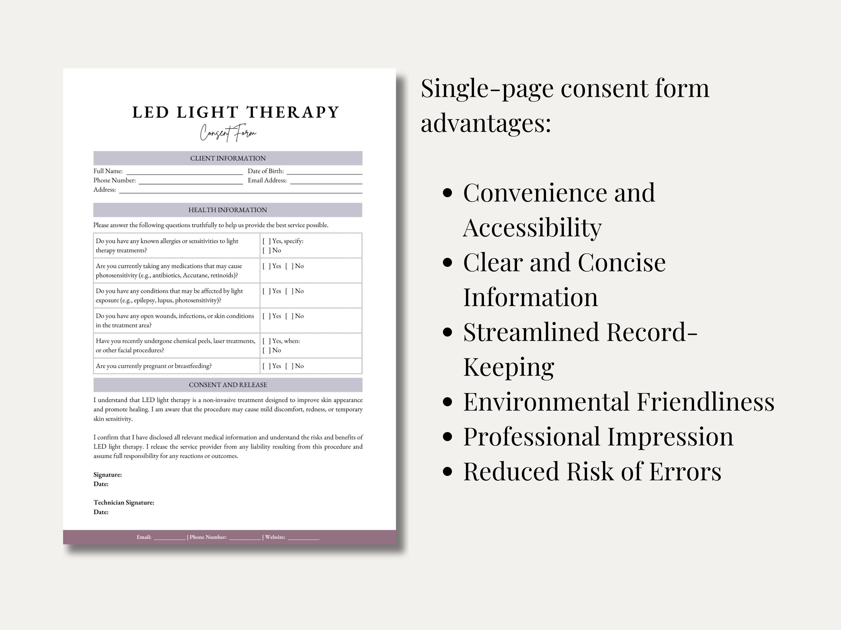 LED Light Therapy Consent Form Template: Editable PDF for Spas - Etsy