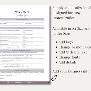 Editable Waxing Consultation Form: Client Intake Template (digital ...
