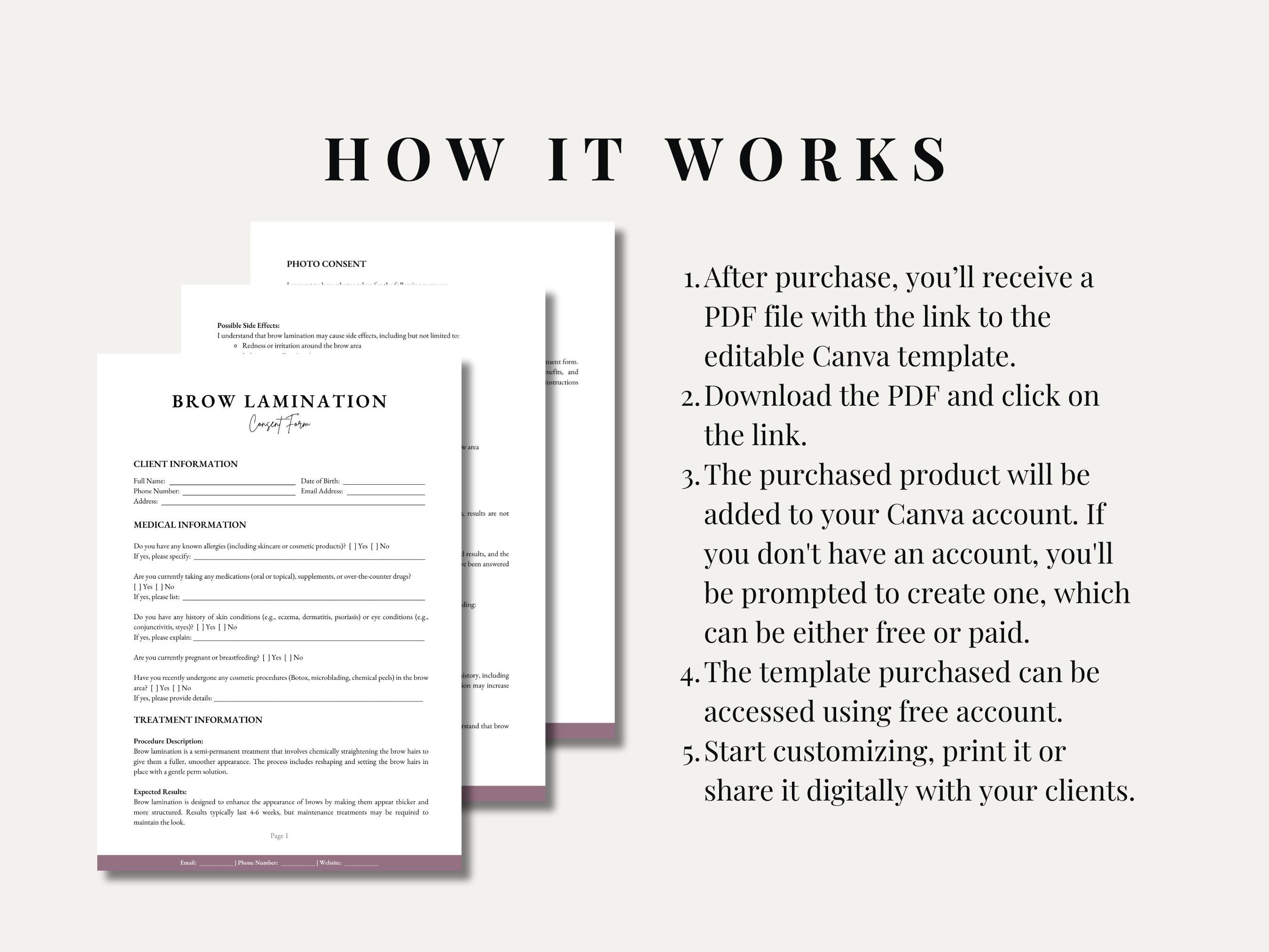 Editable Brow Lamination Consent Form: Salon Client Waiver (digital ...