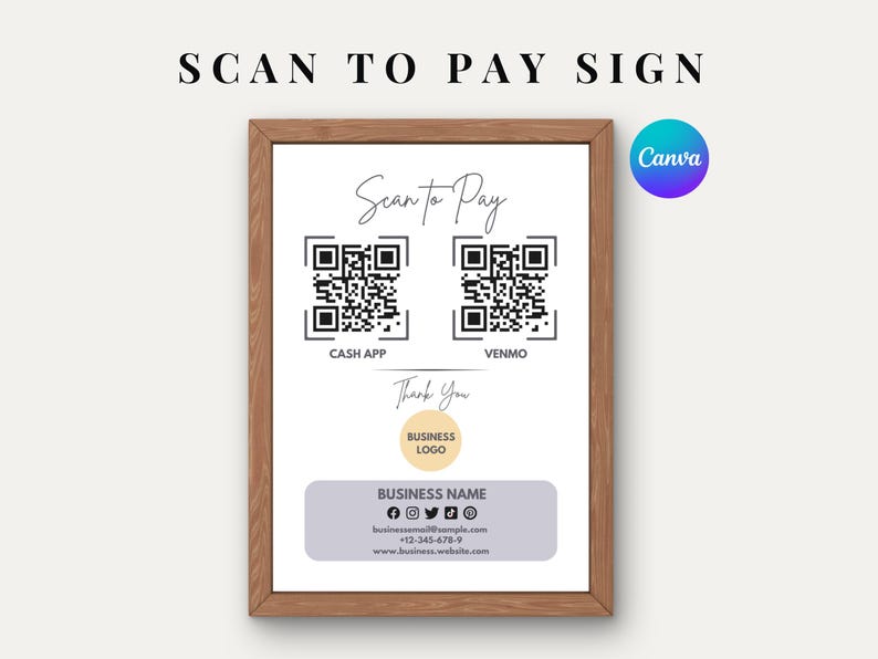 Editable Two QR Code Scan to Pay Sign Template for Cashless Business ...