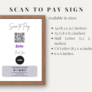Customizable Zelle Scan to Pay Sign Template | Instant Digital Download ...