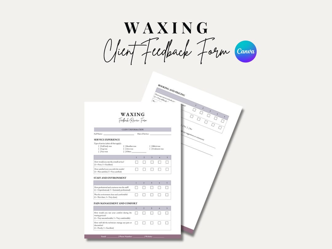 Editable Minimalist Waxing Client Feedback Form Template, Customizable ...