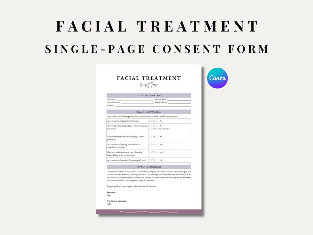 Editable Single-page Facial Treatment Consent Form | Digital Download ...