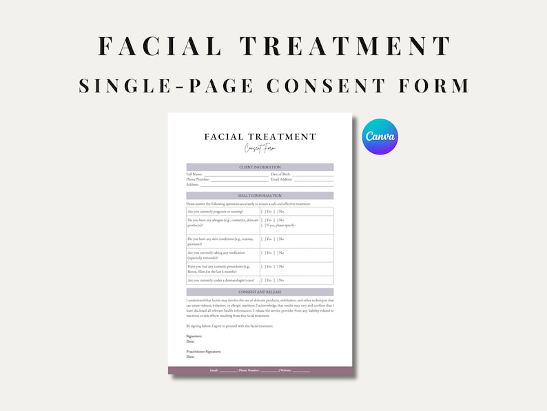 Editable Single-page Facial Treatment Consent Form | Digital Download ...