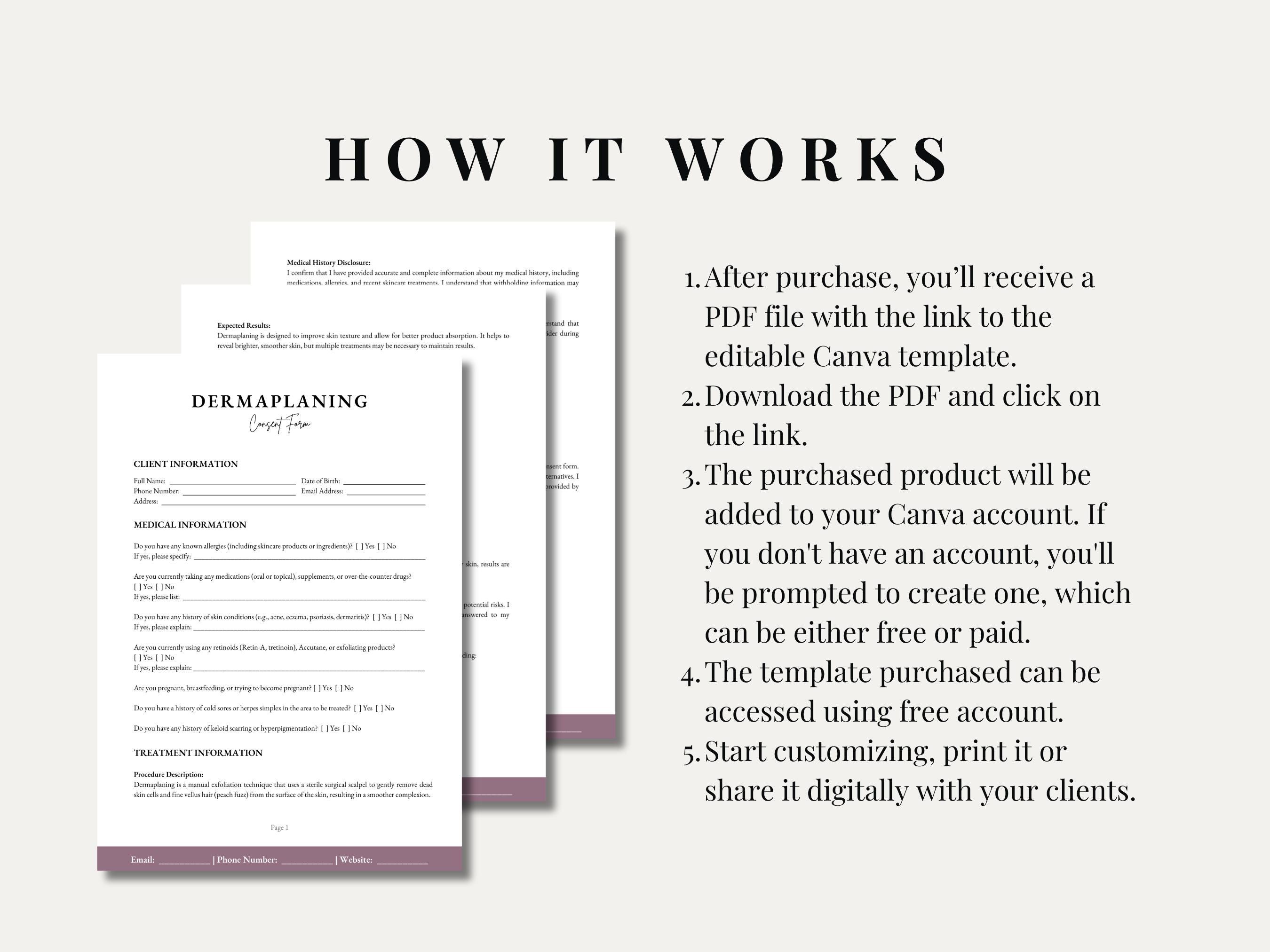 Editable Dermaplaning Consent Form Template: Skincare Client Intake ...