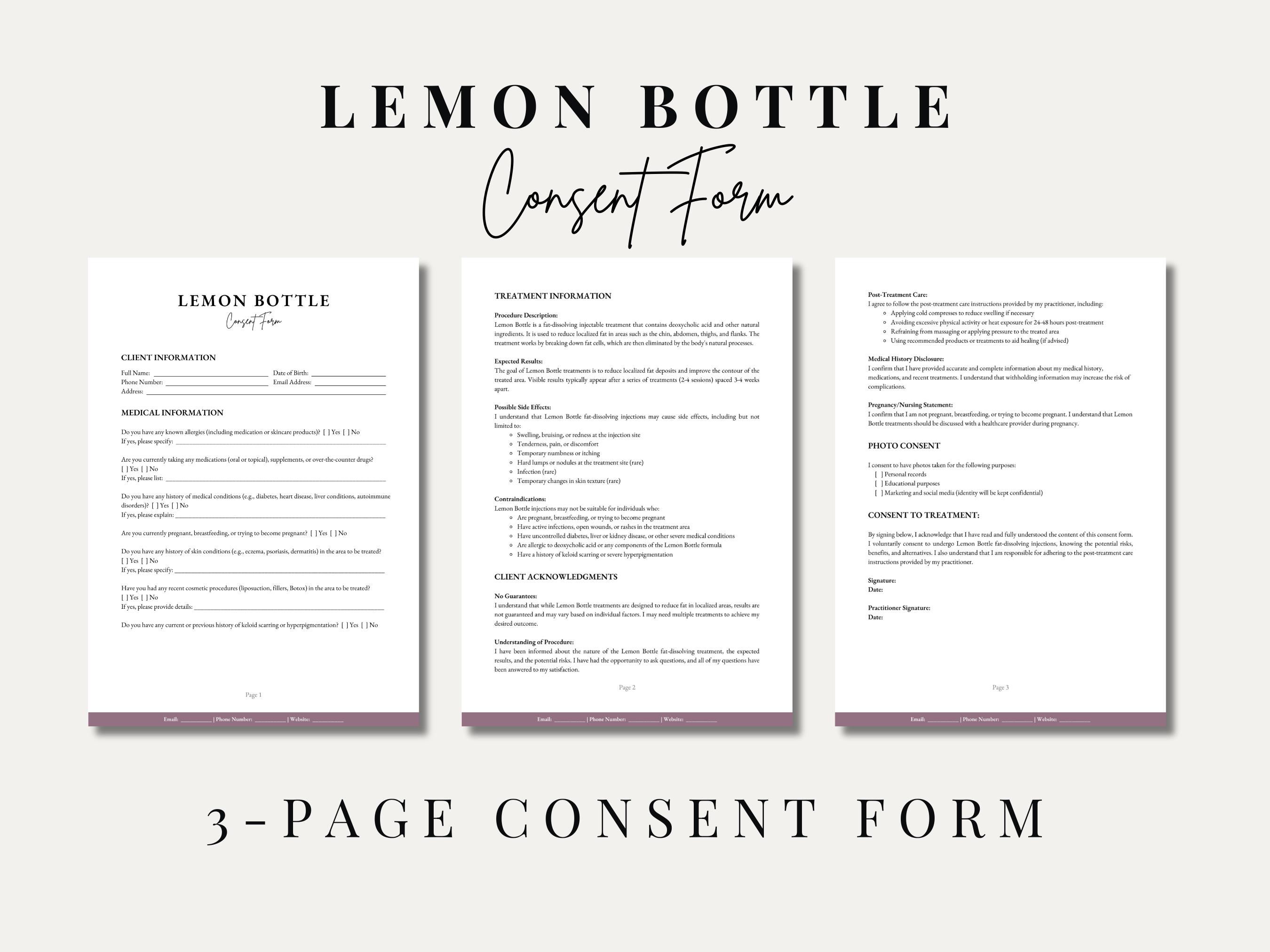 Editable Lemon Bottle Injection Treatment Consent Form Template ...
