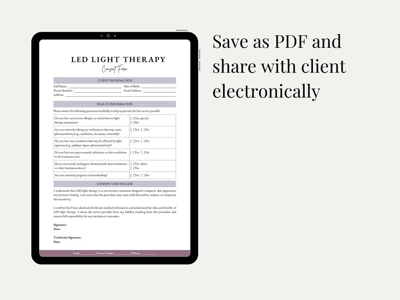 LED Light Therapy Consent Form Template: Editable PDF for Spas - Etsy