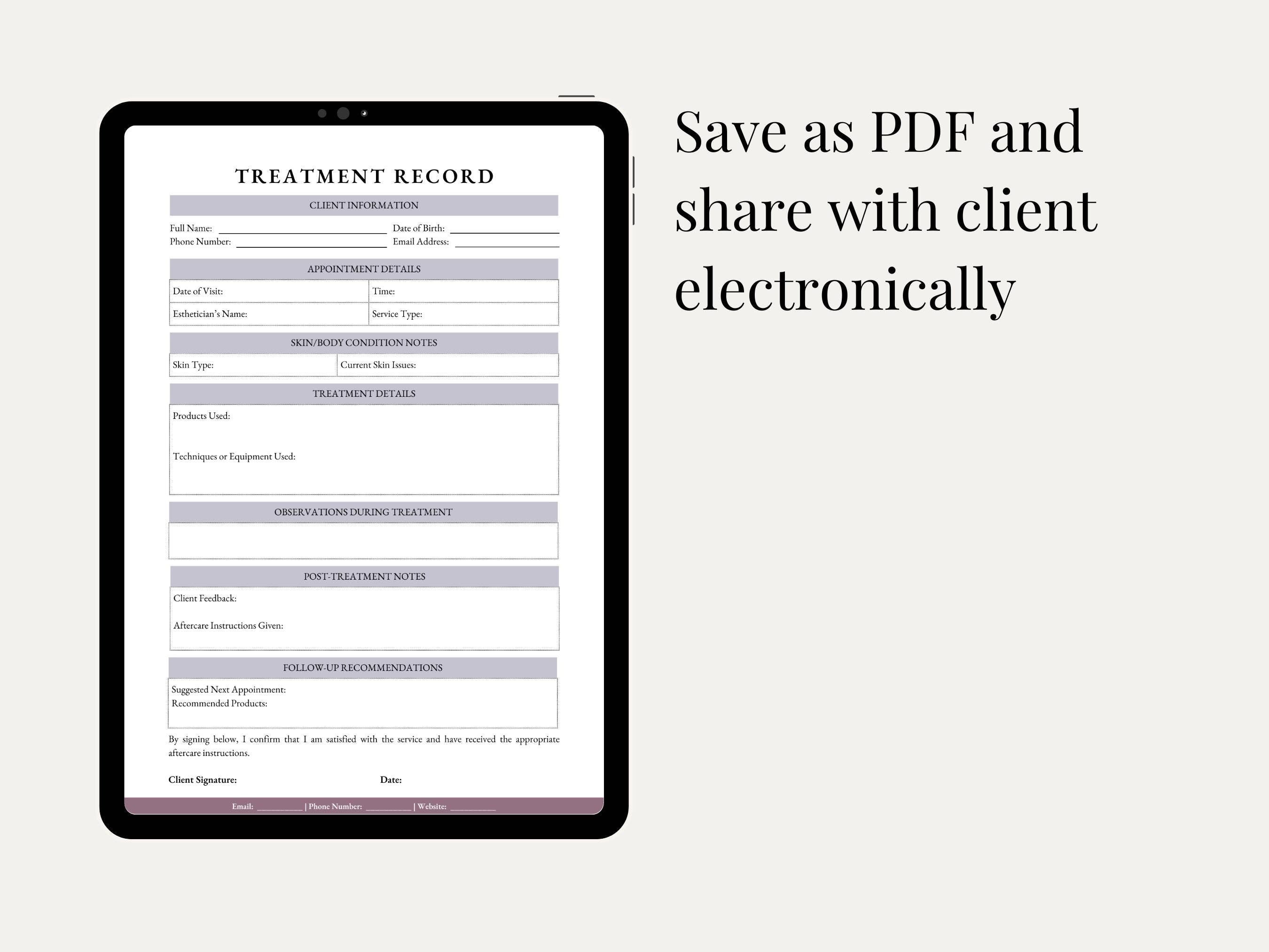 Esthetician Client Treatment Record Form: Editable Skincare Log (PDF ...