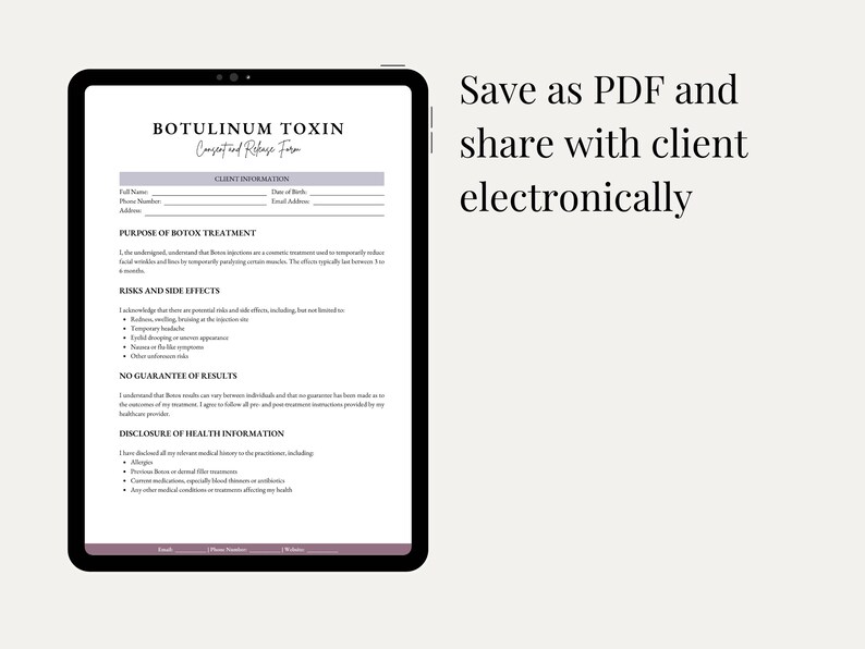 Editable Botox Consent & Release Form Template for Estheticians, Med ...