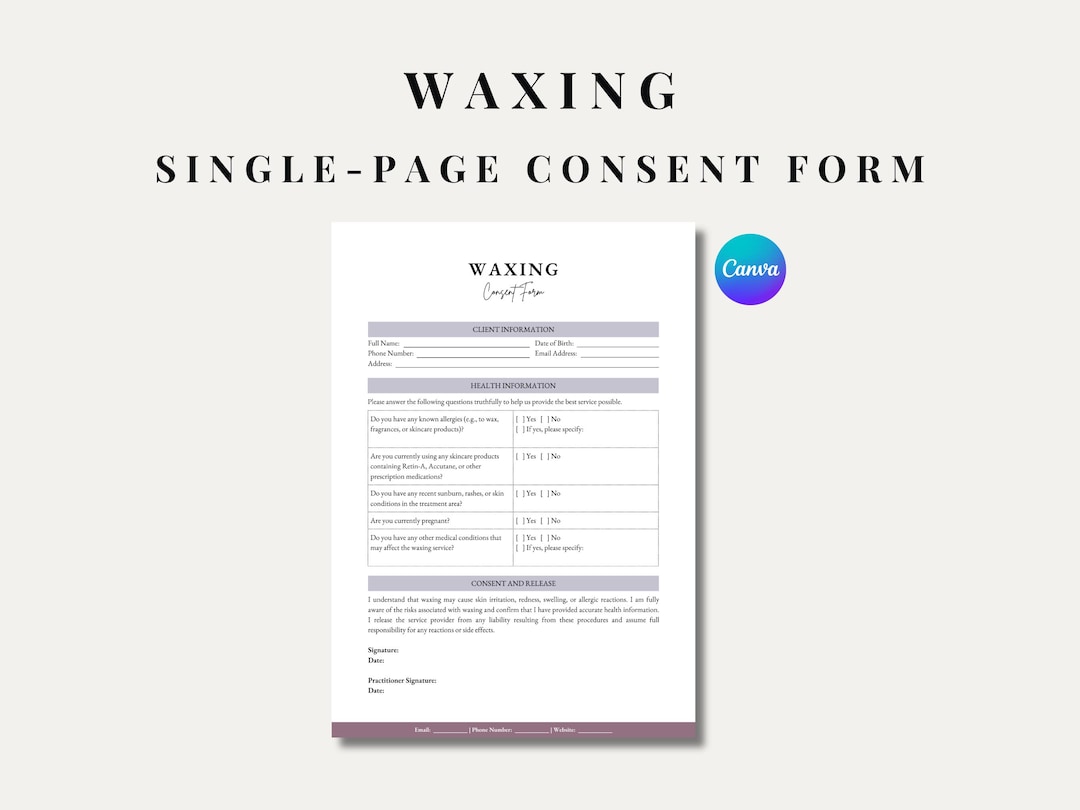 Editable Waxing Consent Form Template: Spa Salon Client Waiver (PDF ...