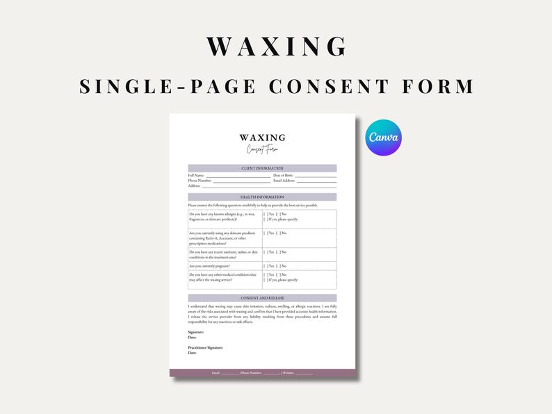 Editable Waxing Consent Form Template: Spa Salon Client Waiver (PDF ...