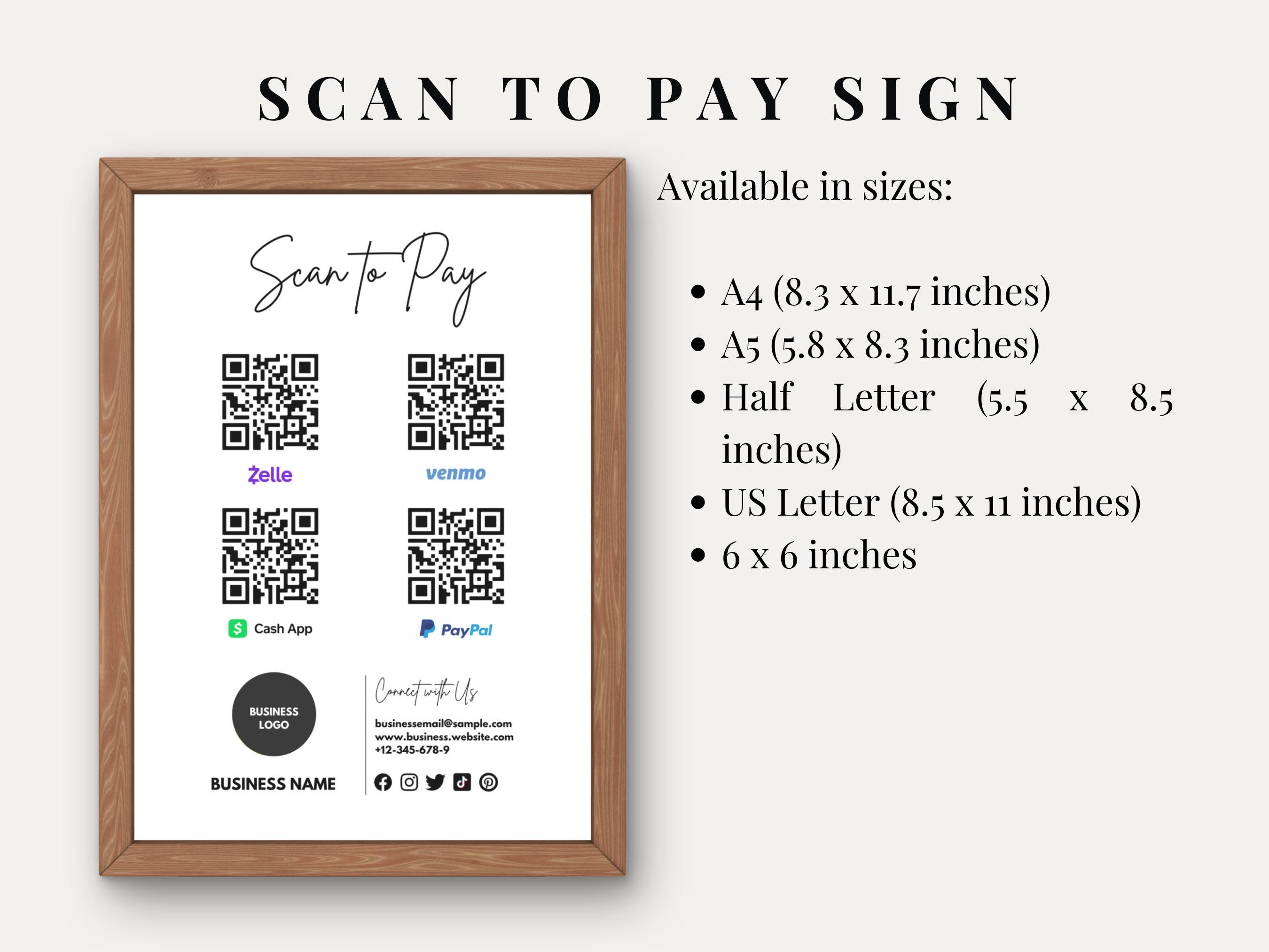 Custom Scan to Pay Sign Template: QR Code Payment (canva Editable) - Etsy