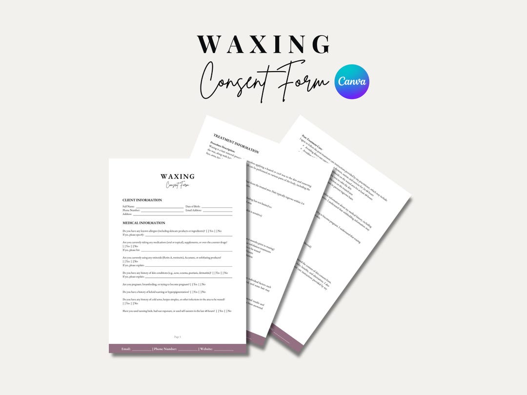 Editable Minimalist Waxing Consent Form, Esthetician Form, Spa Business ...