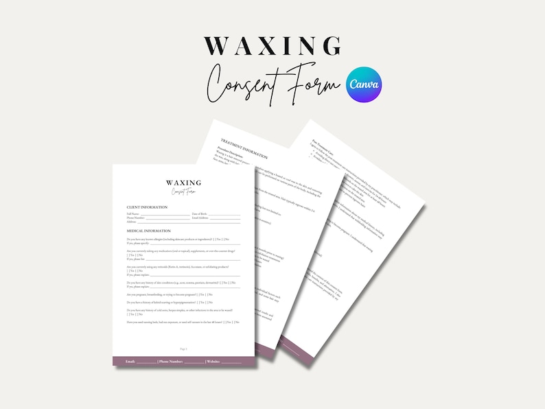 Editable Minimalist Waxing Consent Form, Esthetician Form, Spa Business ...