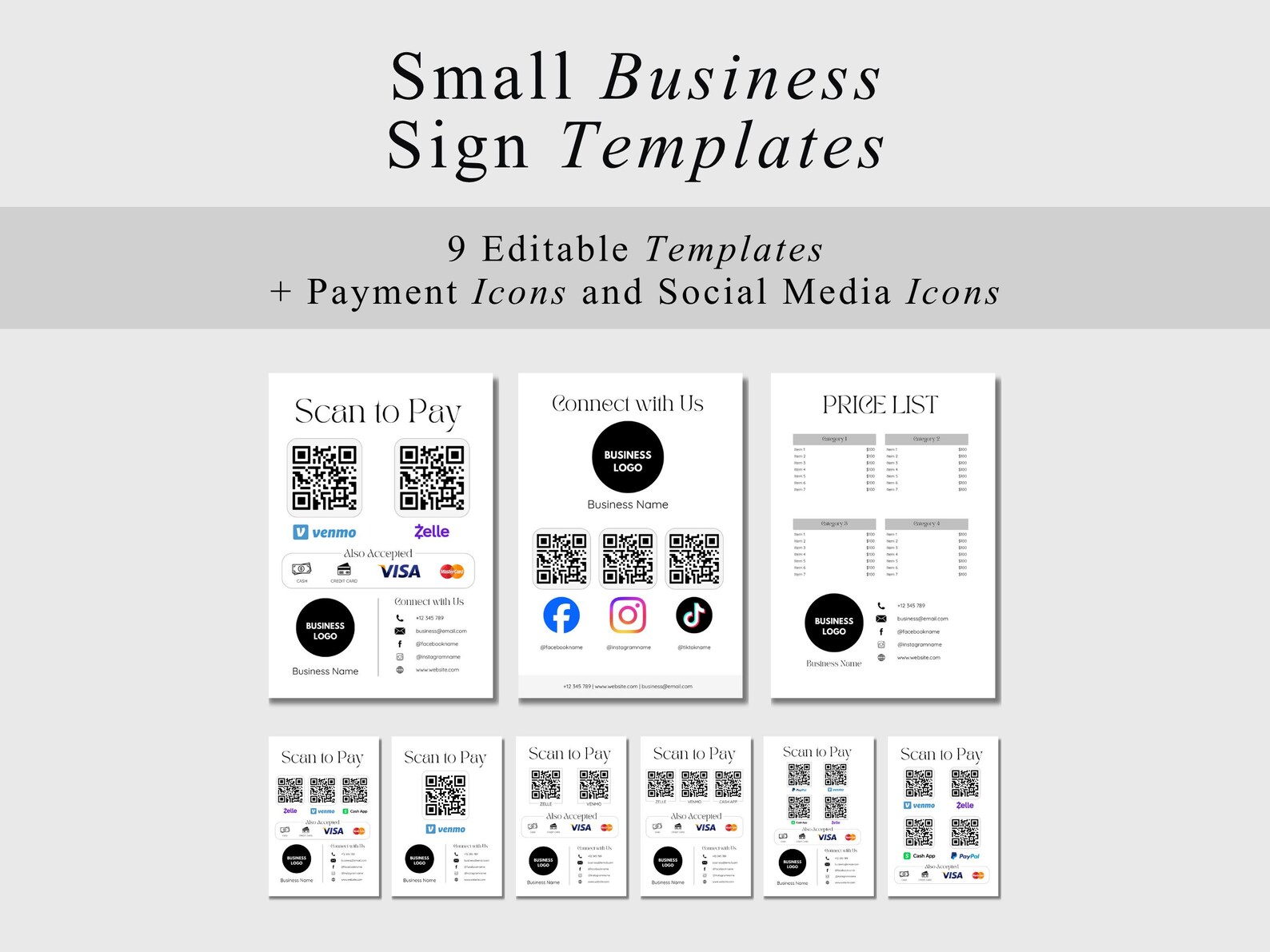 QR Code Sign Template for Small Business Sign Bundle Payment Sign ...