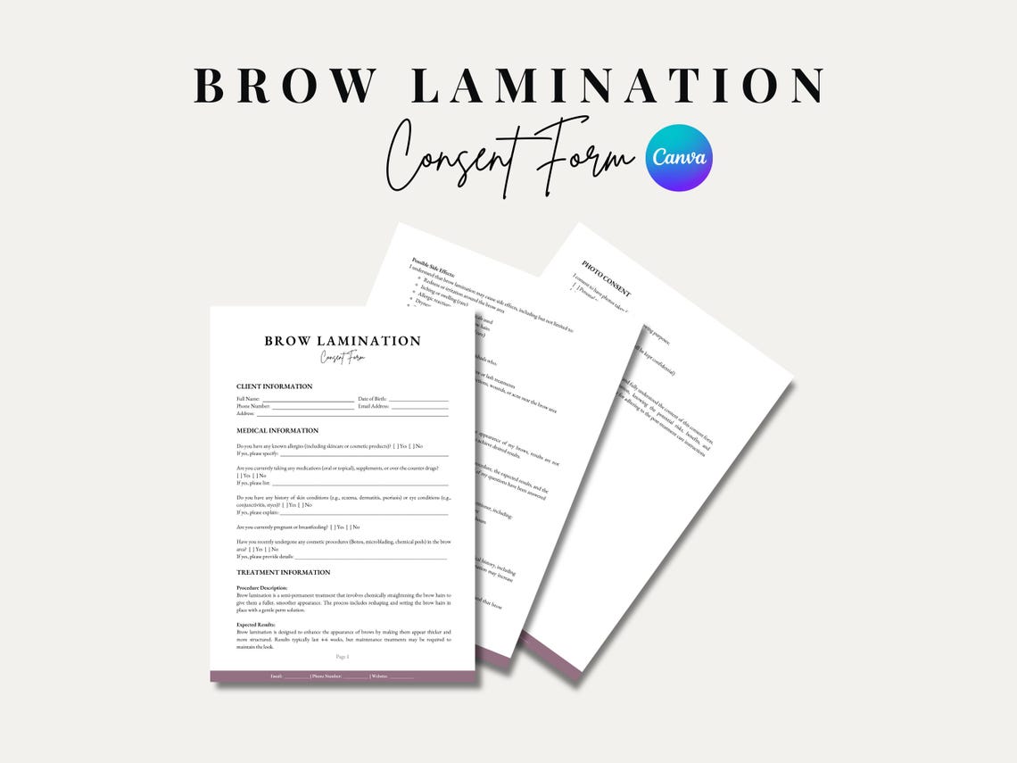 Editable Minimalist Brow Lamination Consent Form Template ...