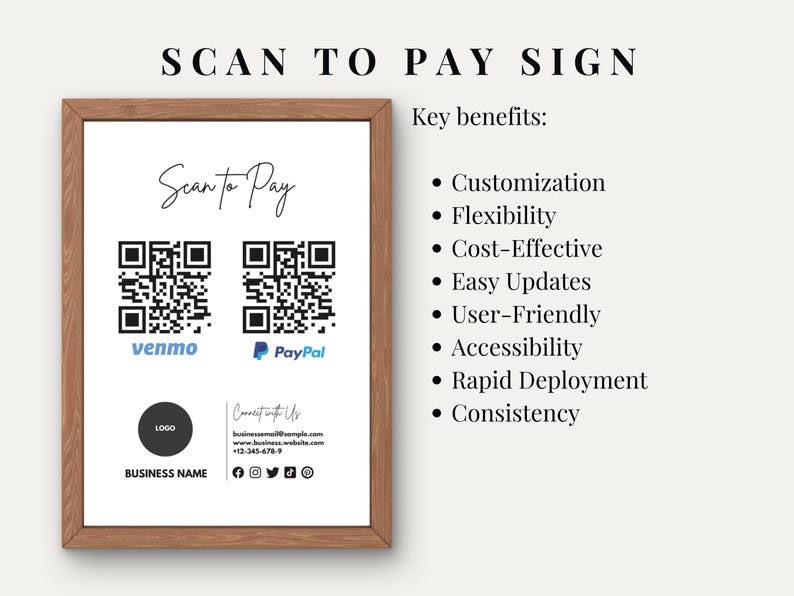 Canva Editable Venmo and Paypal QR Code Sign, Scan to Pay Template ...
