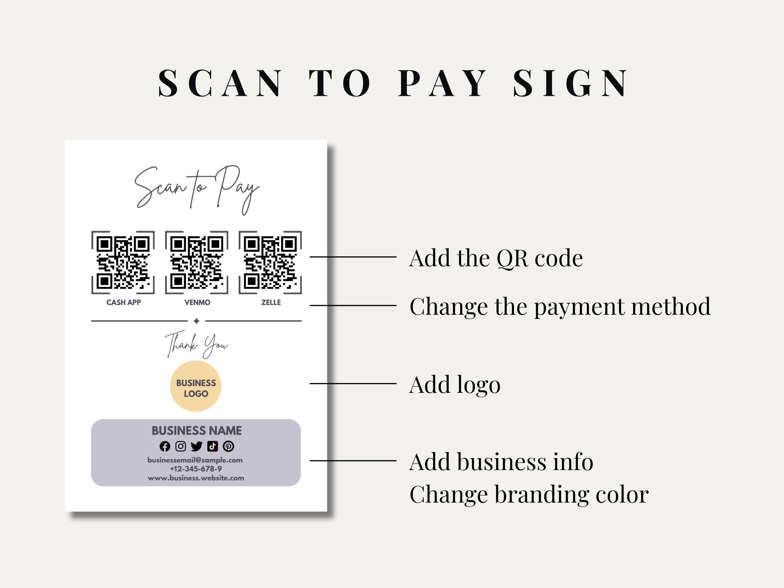 Editable Scan to Pay Sign | Contactless Payment QR Code Display for ...