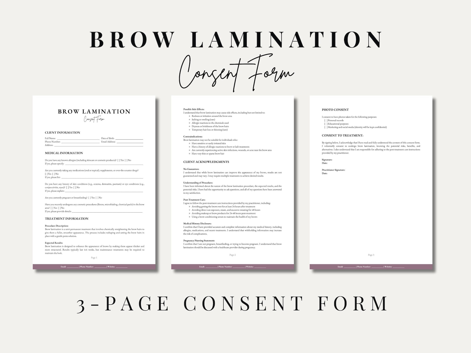 Editable Brow Lamination Consent Form: Salon Client Waiver (digital Download) - Etsy