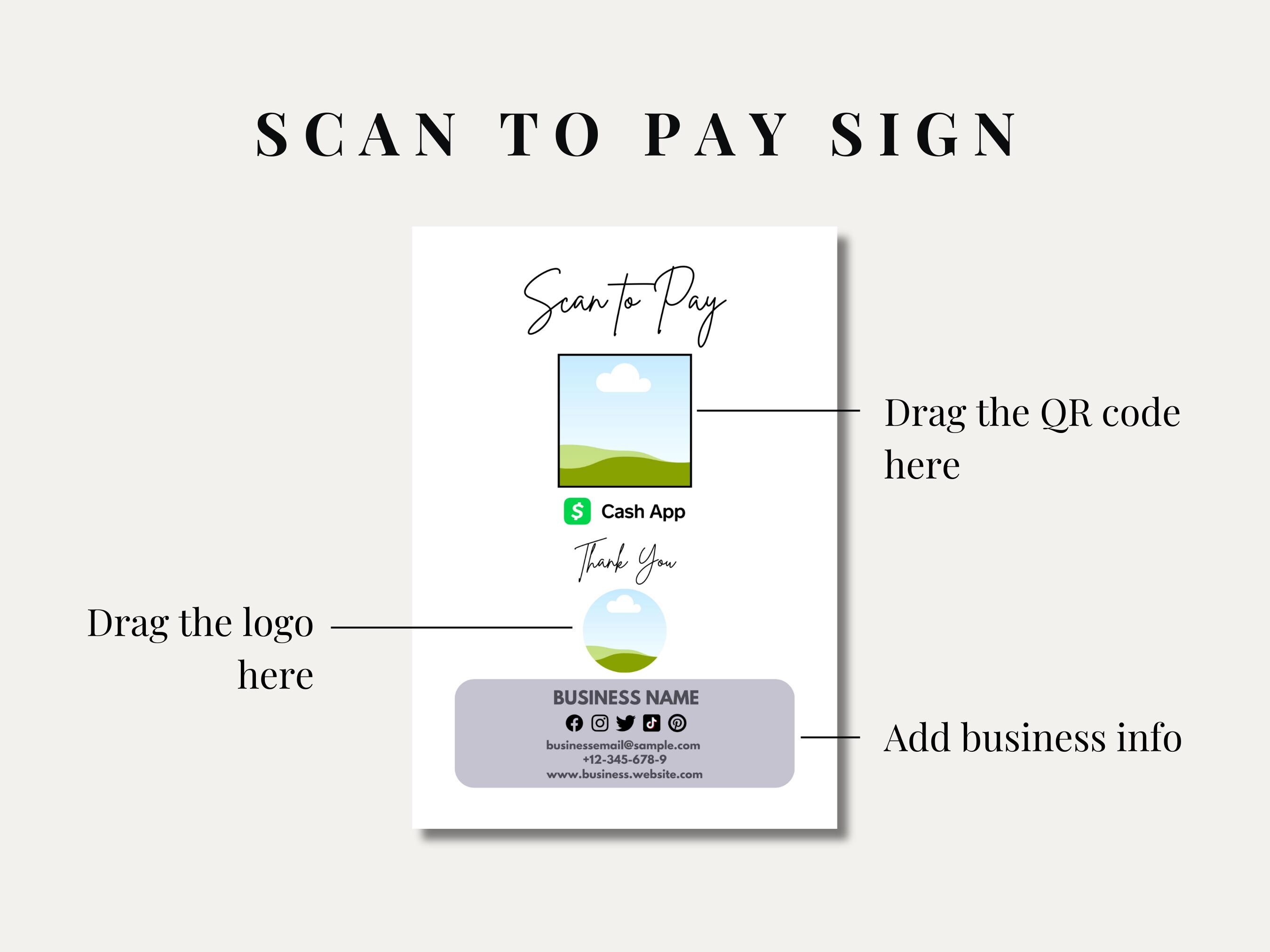 Cash App QR Code Payment Sign Template: Scan to Pay Design (digital ...