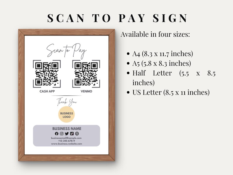 Editable Two QR Code Scan to Pay Sign Template for Cashless Business ...