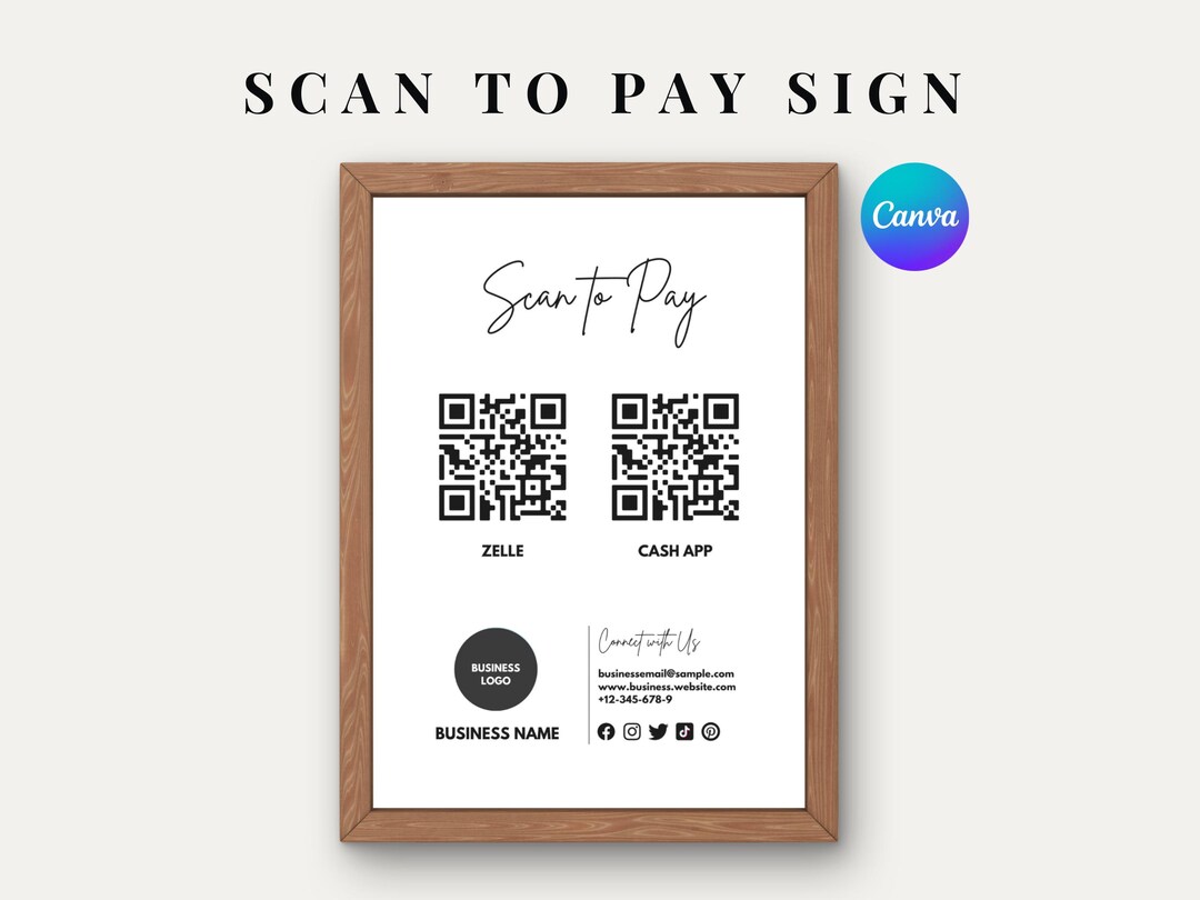 Minimalist Scan to Pay Sign Template: Customizable QR Codes (digital ...