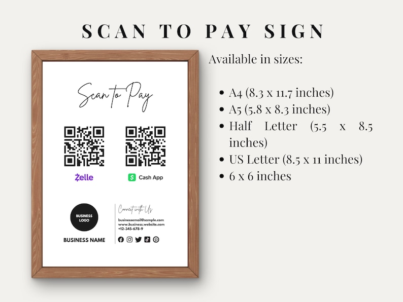 Minimalist Scan to Pay Sign Template | Zelle & Cash App QR Code | Small ...