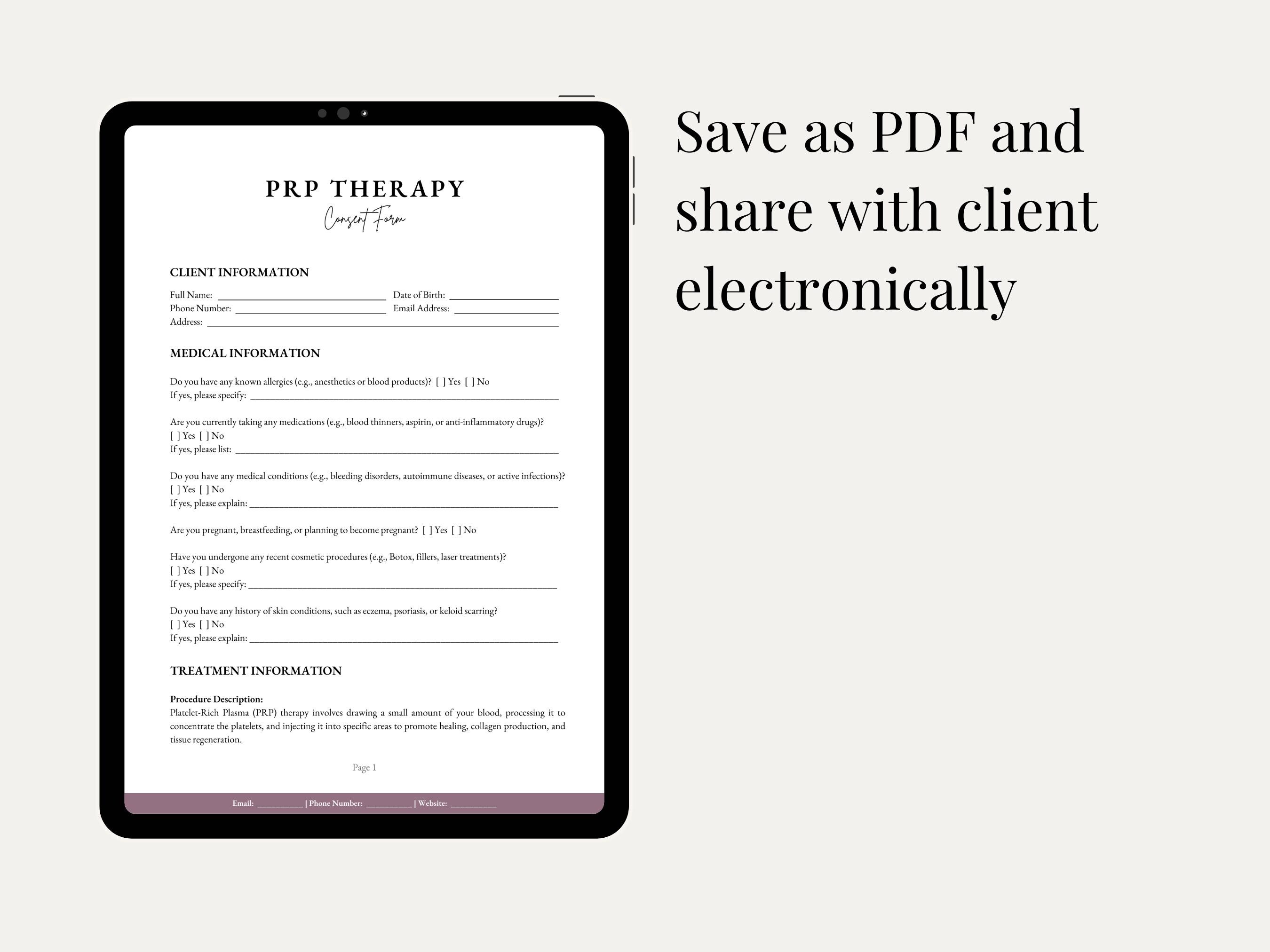 PRP Therapy Consent Form Template: Editable Clinic Form (PDF) - Etsy