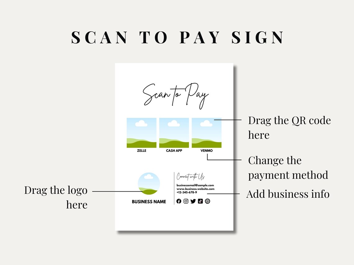 Minimalist Scan to Pay Sign Template With Three QR Codes | Custom ...
