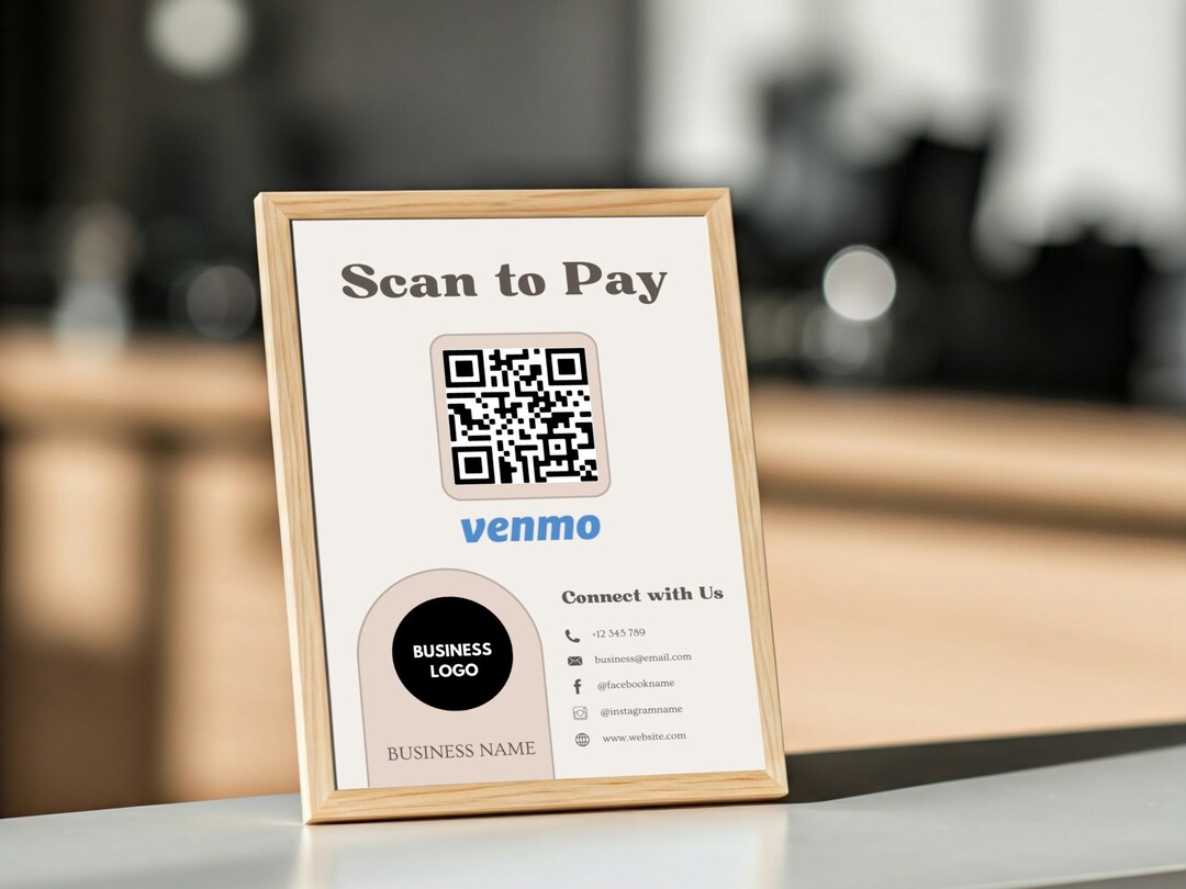 Boho Venmo Scan to Pay Sign Template - Editable QR Code Canva Tip Jar ...