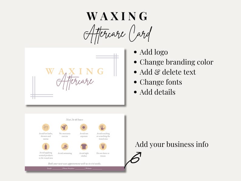 Editable Waxing Aftercare Card Template: Skincare Guide (PDF) - Etsy