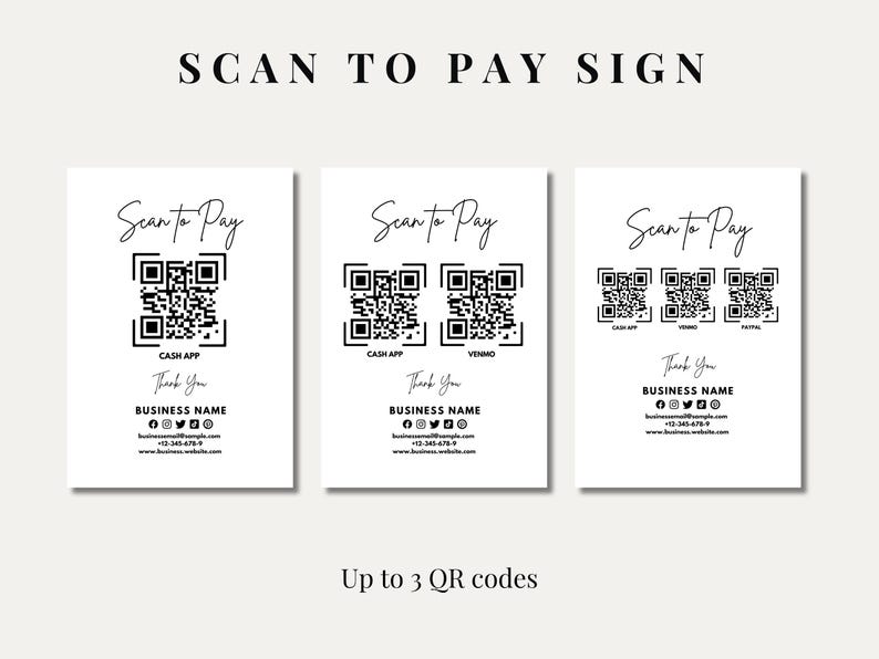 Minimalist QR Code Scan to Pay Sign | Modern Contactless Payment ...