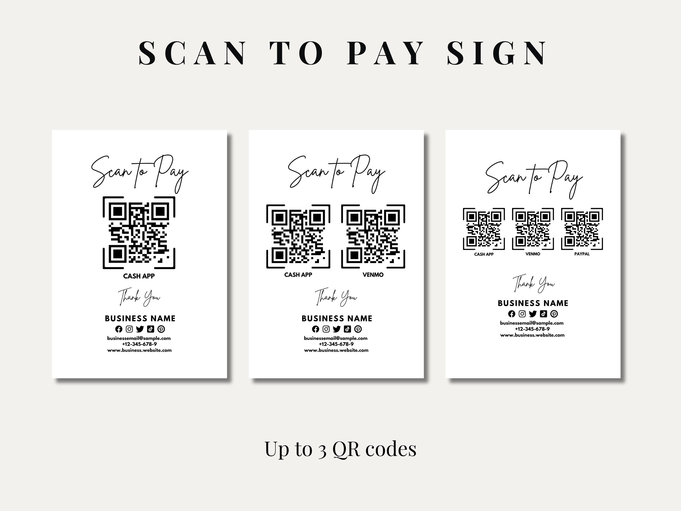 Minimalist QR Code Scan to Pay Sign | Modern Contactless Payment ...