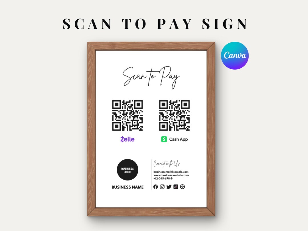 Minimalist Scan to Pay Sign Template Zelle & Cash App QR Code Small ...