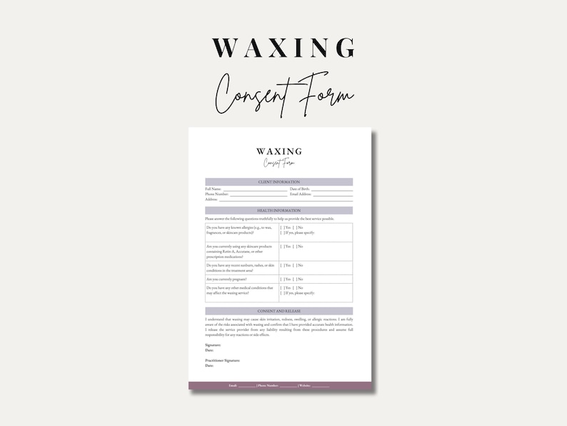 Editable Waxing Consent Form Template: Spa Salon Client Waiver (PDF ...