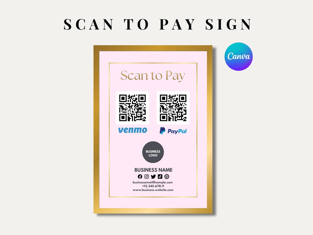 Editable Pink Gold Chrome Venmo and Paypal QR Code Scan to Pay Sign ...