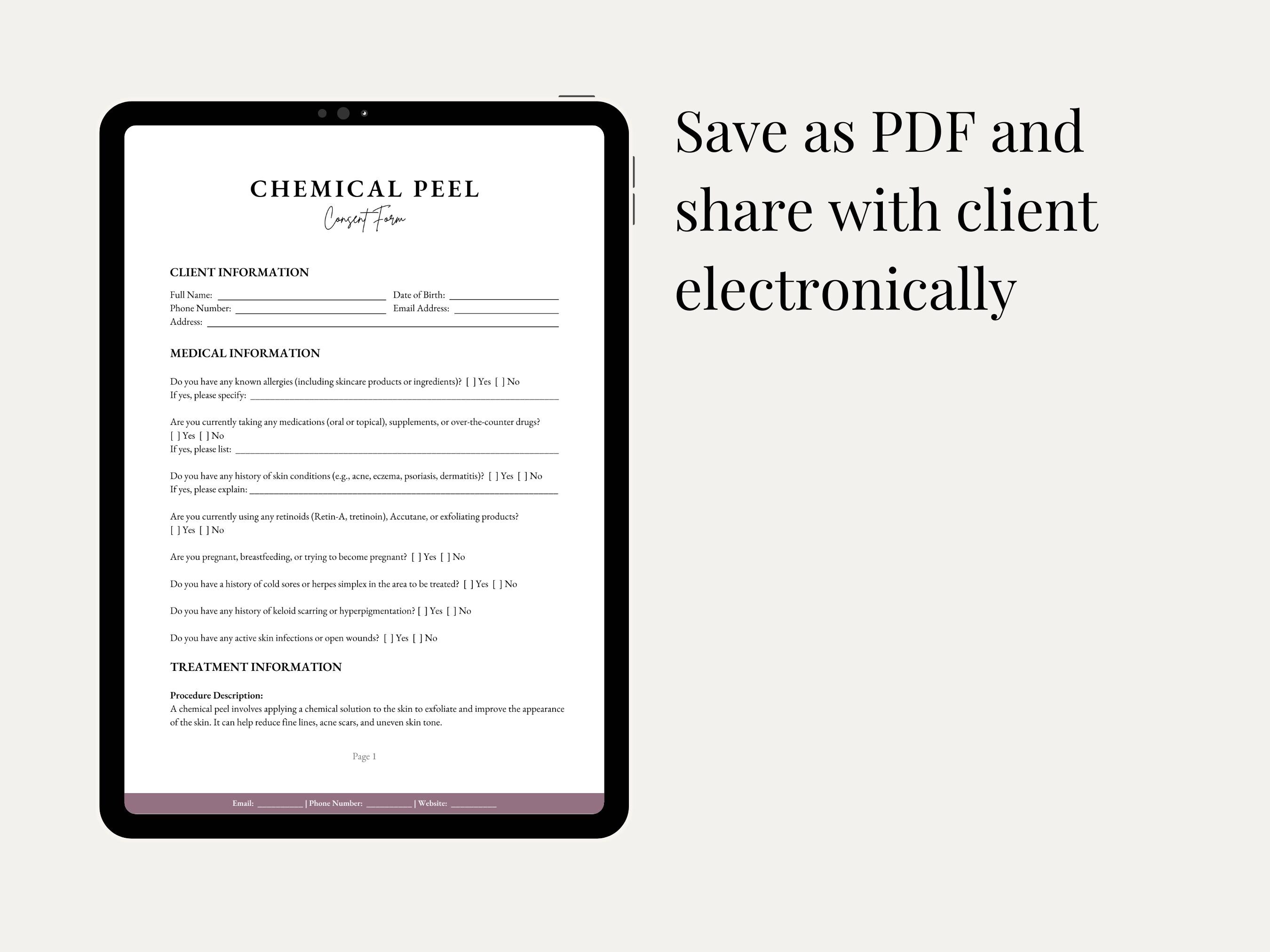 Editable Minimalist Chemical Peel Consent Form | Customizable Skincare ...