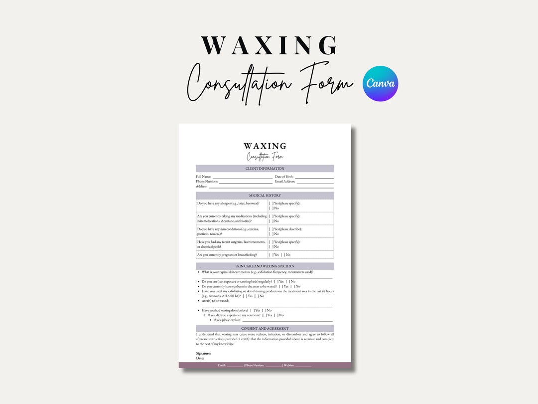 Editable Waxing Consultation Form: Client Intake Template (digital ...