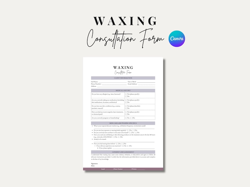 Editable Waxing Consultation Form: Client Intake Template (digital ...