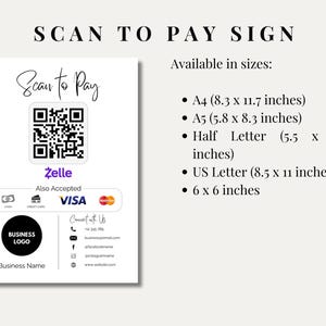 Minimalist Zelle QR Code Payment Sign Template (digital Download) - Etsy