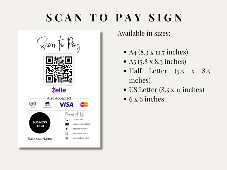 Minimalist Zelle QR Code Payment Sign Template (digital Download) - Etsy