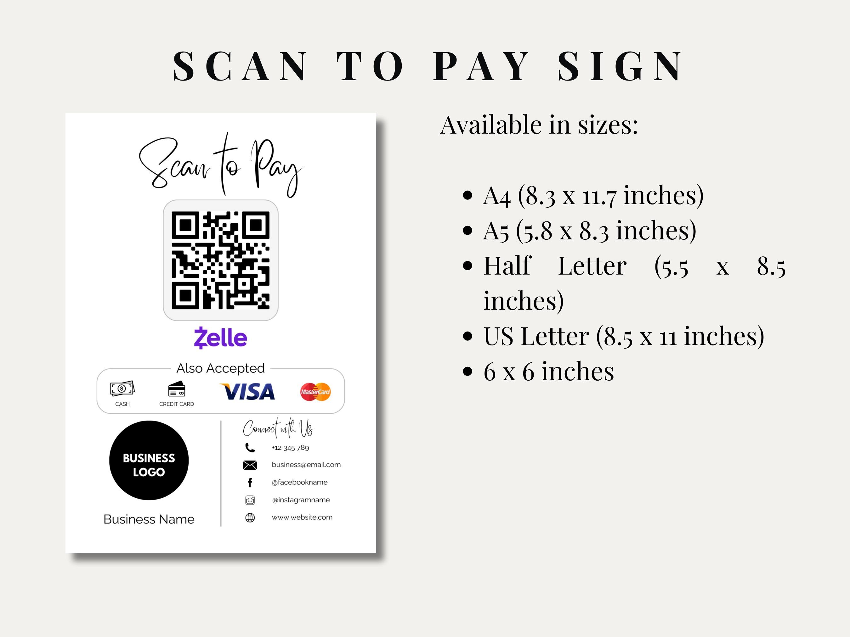 Minimalist Zelle QR Code Payment Sign Template (digital Download) - Etsy