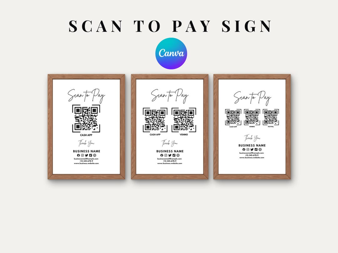 Minimalist QR Code Scan to Pay Sign | Modern Contactless Payment ...