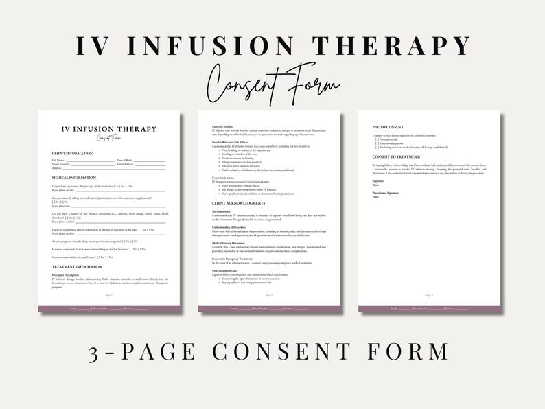 Editable IV Infusion Therapy Consent Form Template (PDF) - Etsy