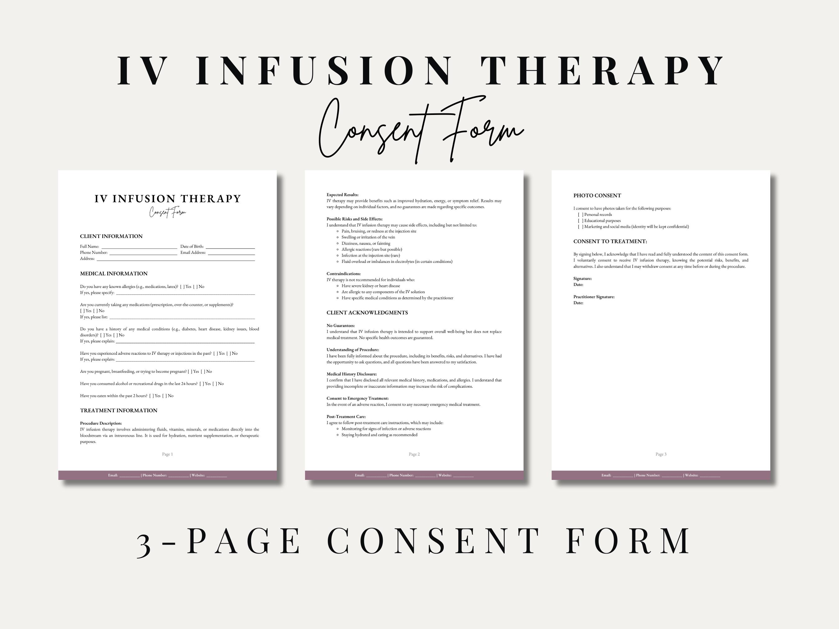 Editable IV Infusion Therapy Consent Form Template for Clinics ...