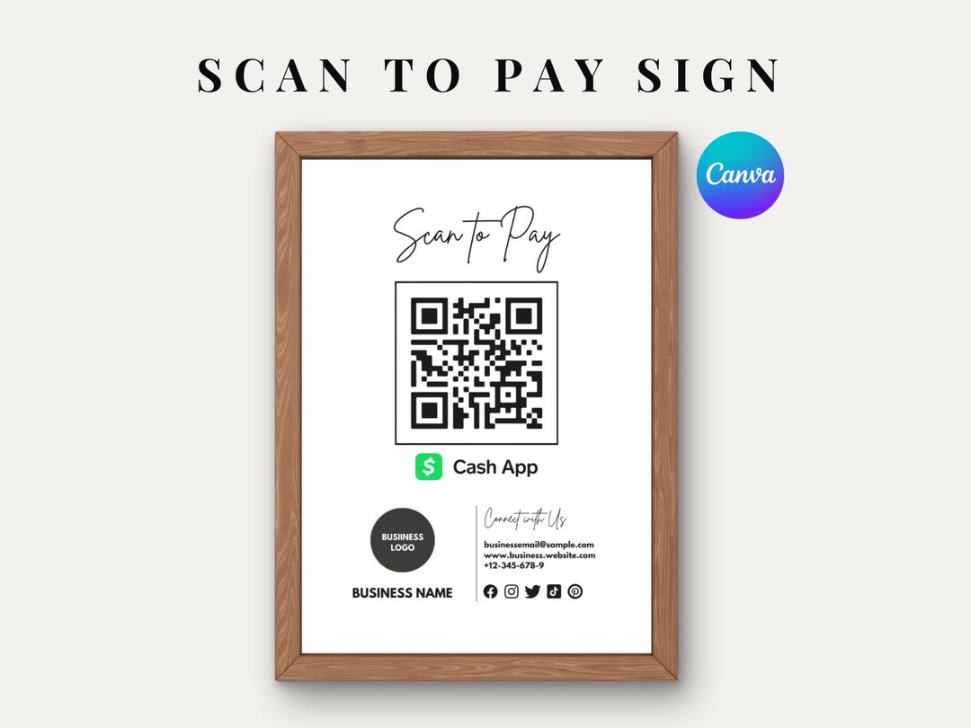 Cash App Scan to Pay Sign Template: Minimalist QR Code (digital ...