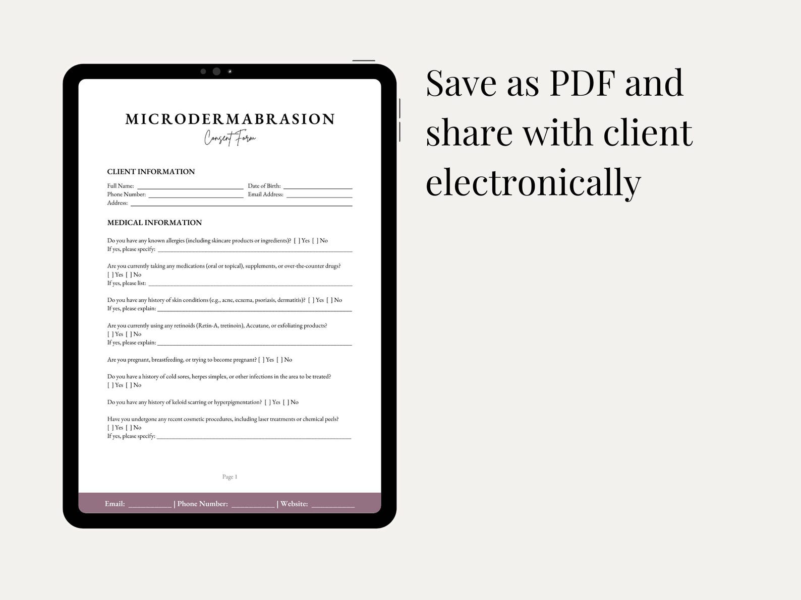 Editable Minimalist Microdermabrasion Consent Form Template for Beauty Salons | Skincare Clinic ...